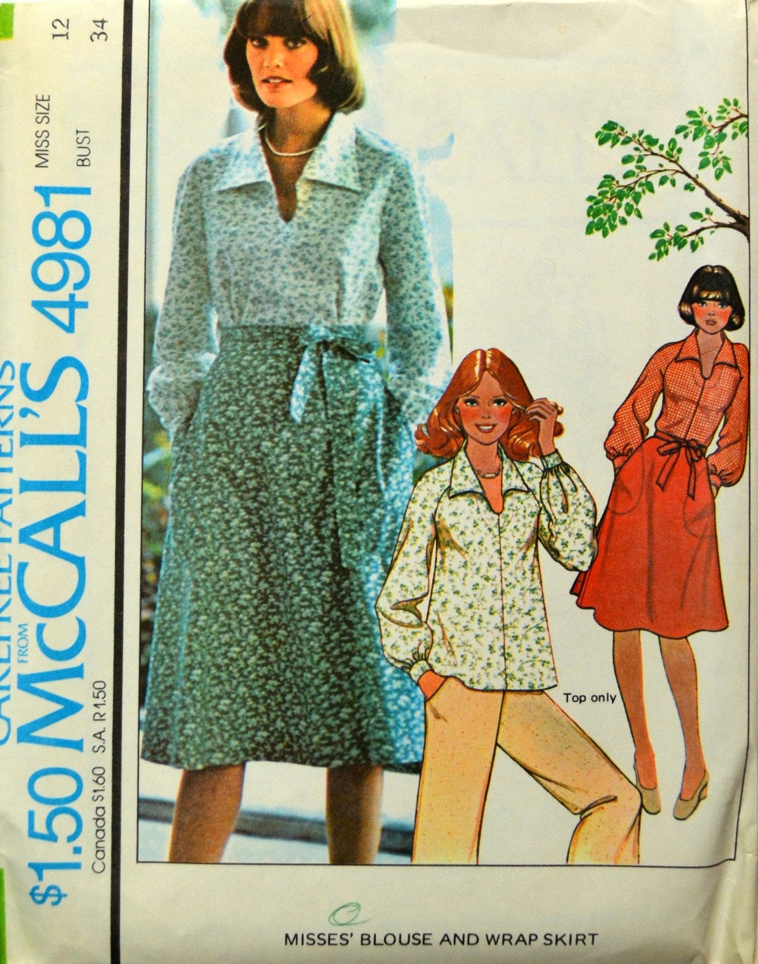 Uncut 1970s Mccall's Vintage Sewing Pattern 4981size 12 Misses' Blouse ...