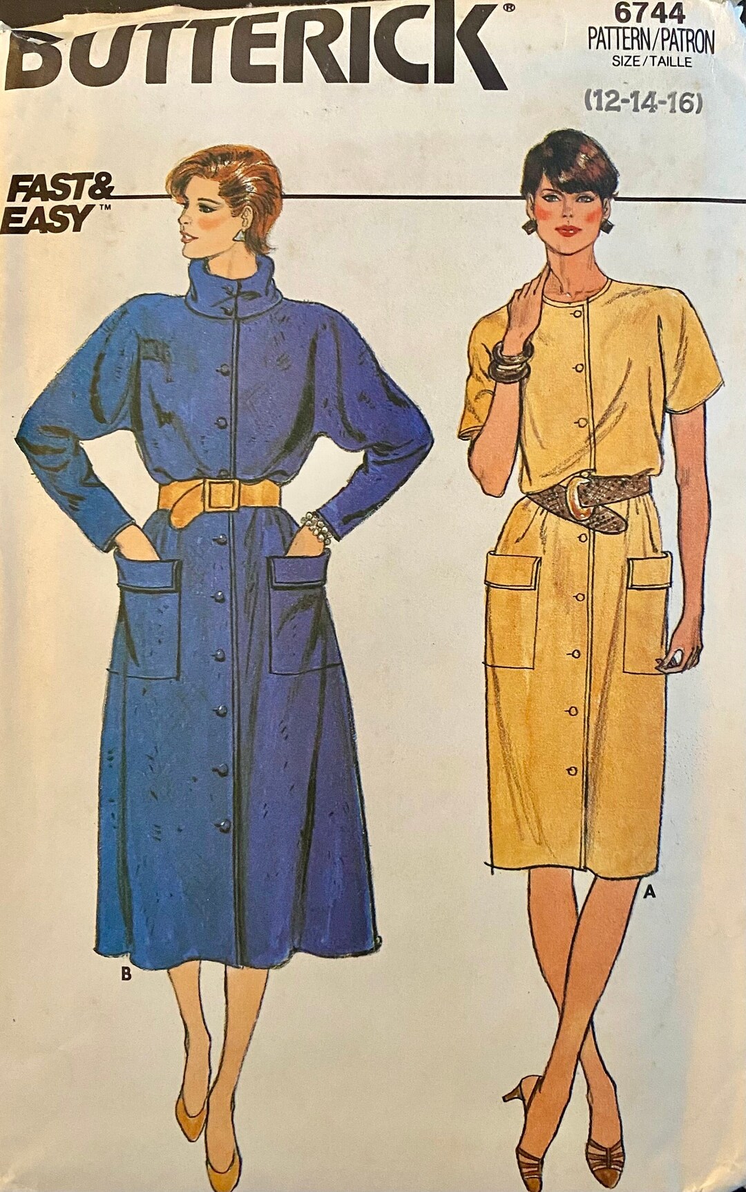 Uncut 1980s Butterick Vintage Sewing Pattern 6744, Size 12-14-16 Misses ...