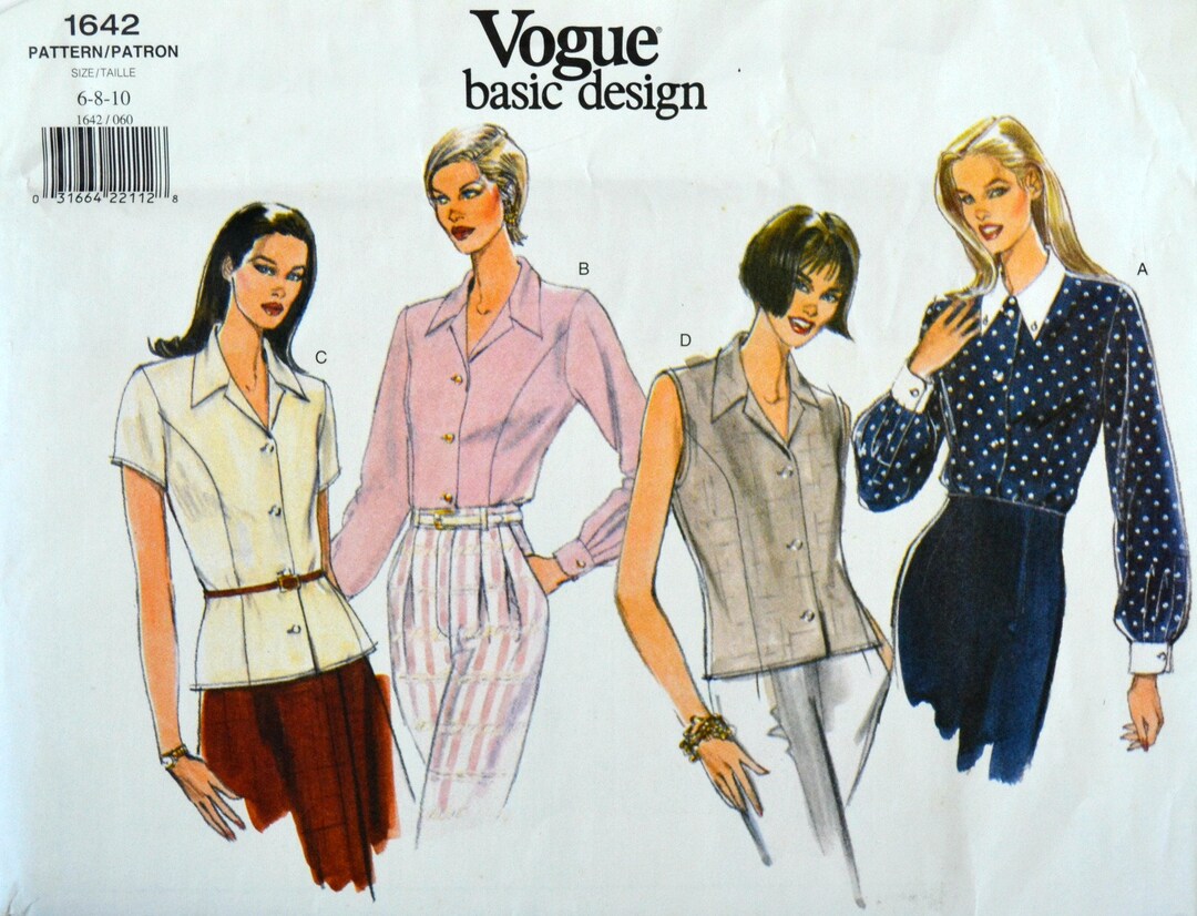 Uncut 1990s Vogue Vintage Sewing Pattern 1642, Size 6-8-10 Misses ...