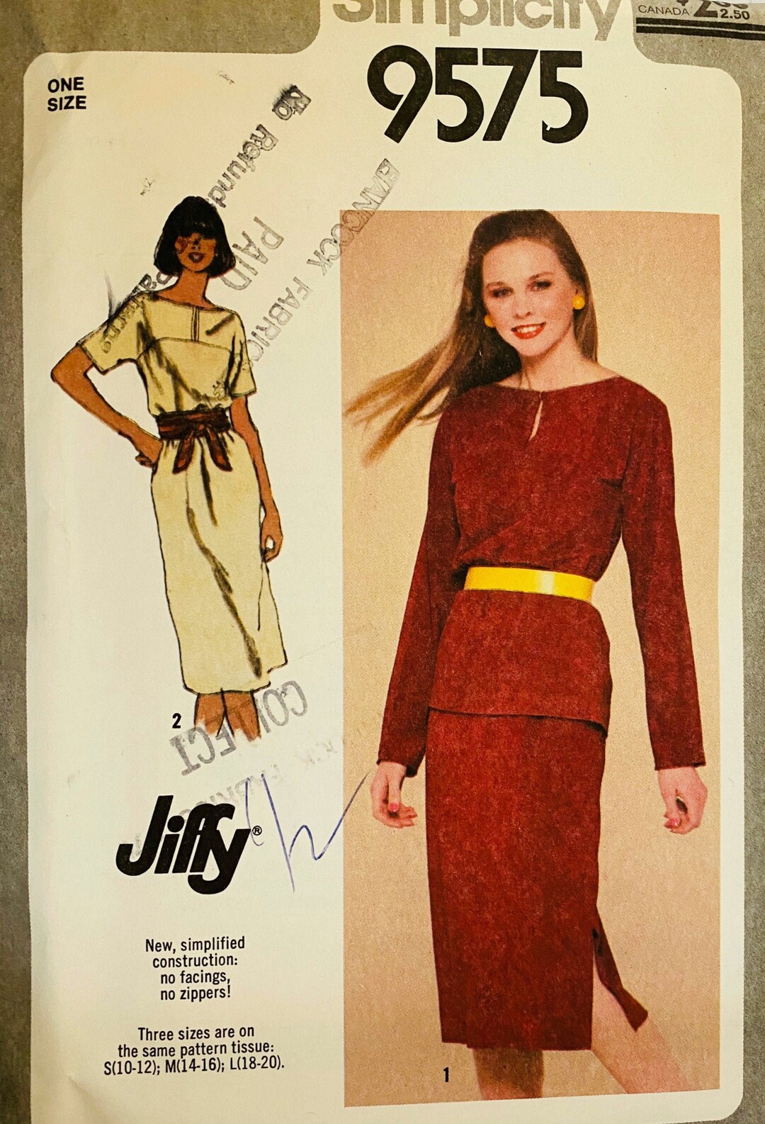 Uncut 1980s Simplicity Vintage Sewing Pattern 9575 Misses' One or Two ...