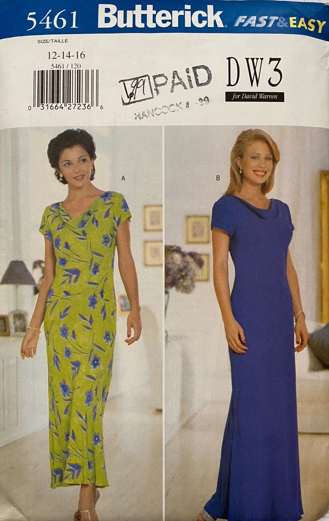 Uncut 1990s Butterick Vintage Sewing Pattern 5461, Size 12-14-16 Misses ...