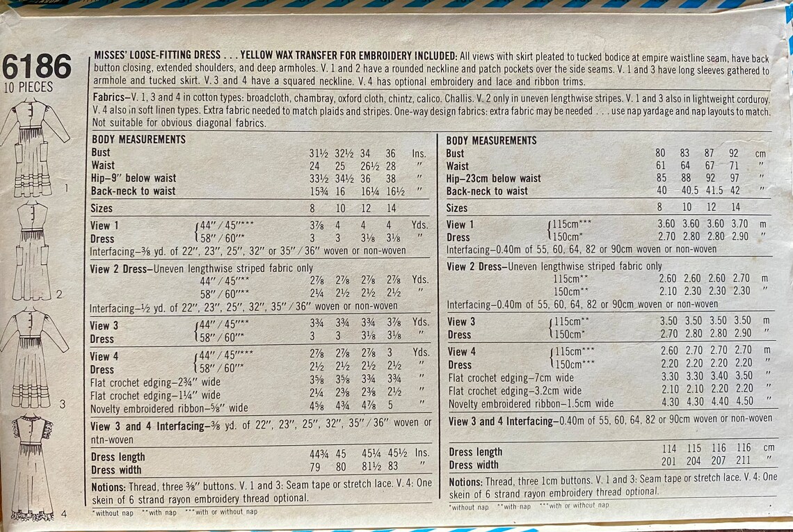 Uncut 1980s Simplicity Vintage Sewing Pattern 6186 Size 14 Misses ...