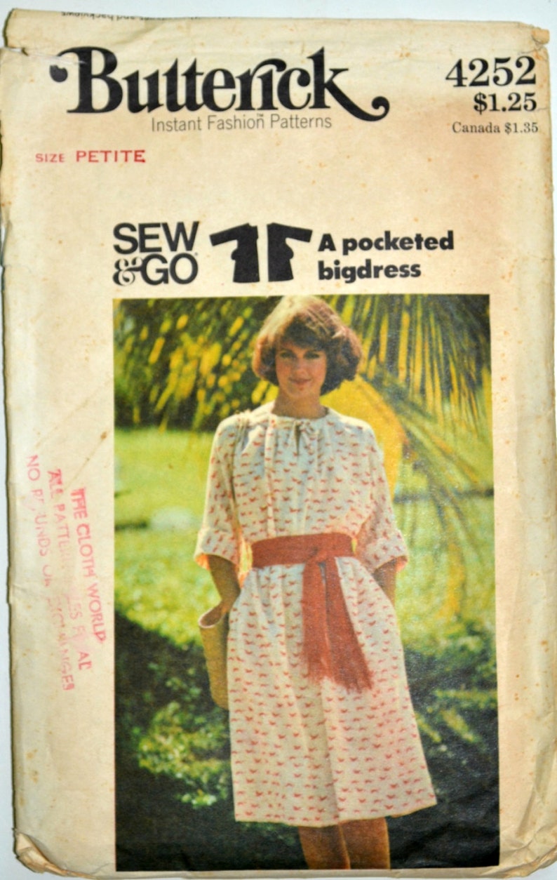 1970s Butterick Vintage Sewing Pattern 4252, Size Petite Misses' Dress ...
