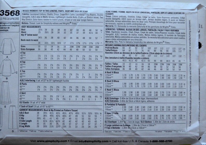 Uncut 2007 Simplicity Sewing Pattern 3568 Size - Etsy