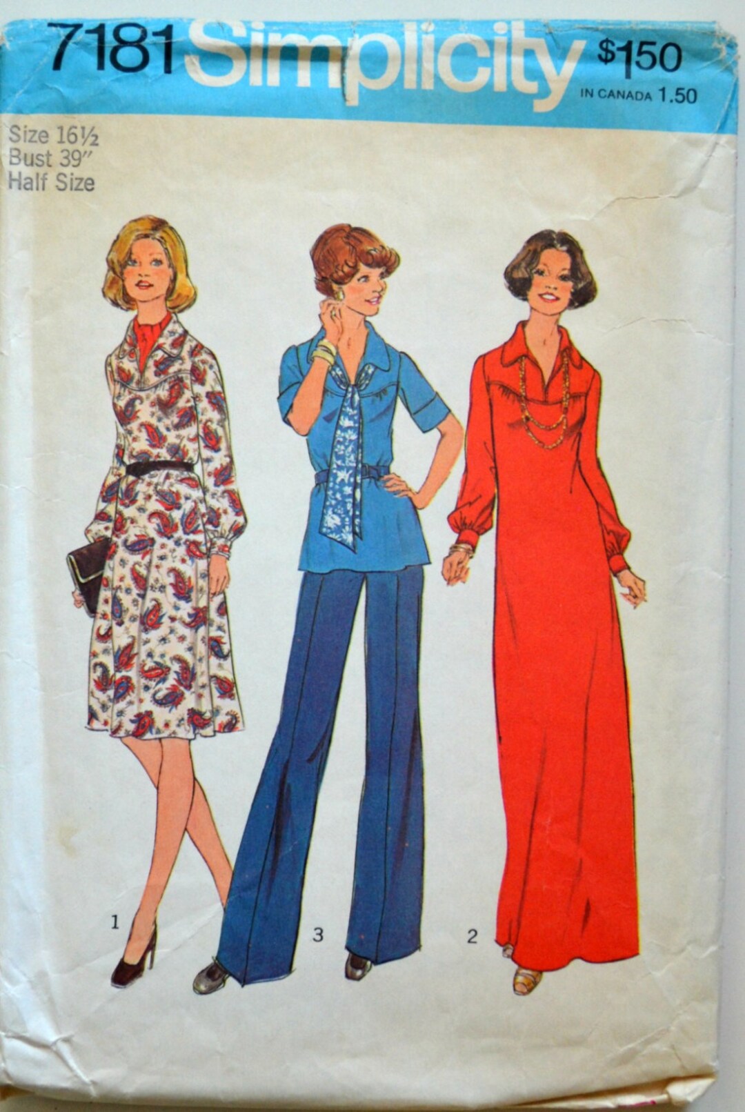 1970s Simplicity Vintage Sewing Pattern 7181, Size 16.5 Dress in Two ...