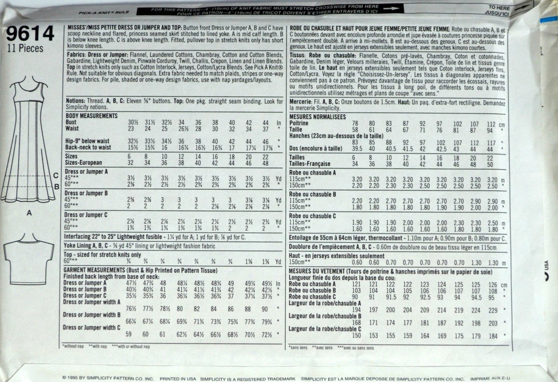 Uncut 1990s Simplicity Vintage Sewing Pattern 9614, Size 6-8-10 Misses ...