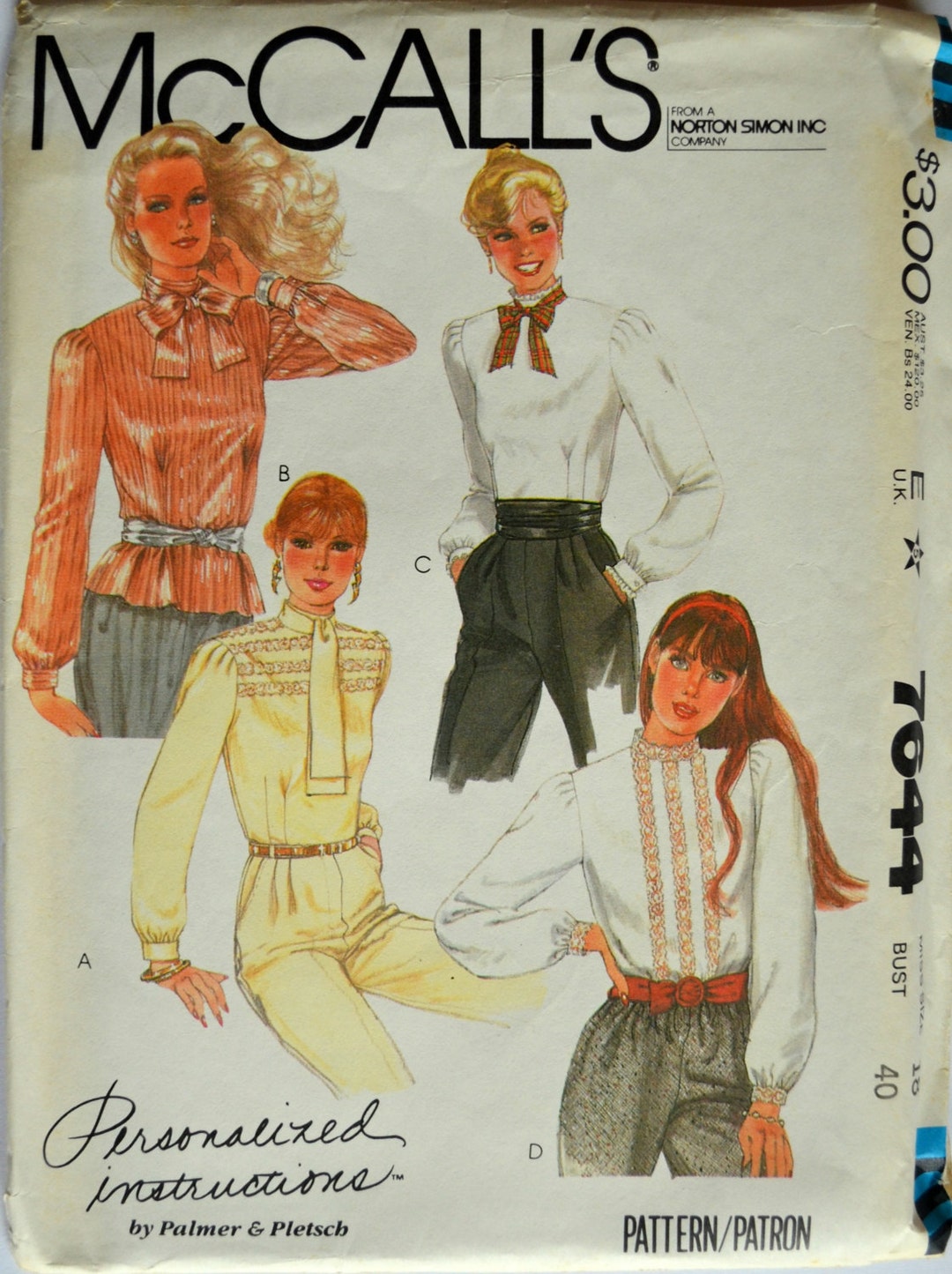 Uncut 1980s Mccall's Vintage Sewing Pattern 7644, Size 18 Misses ...