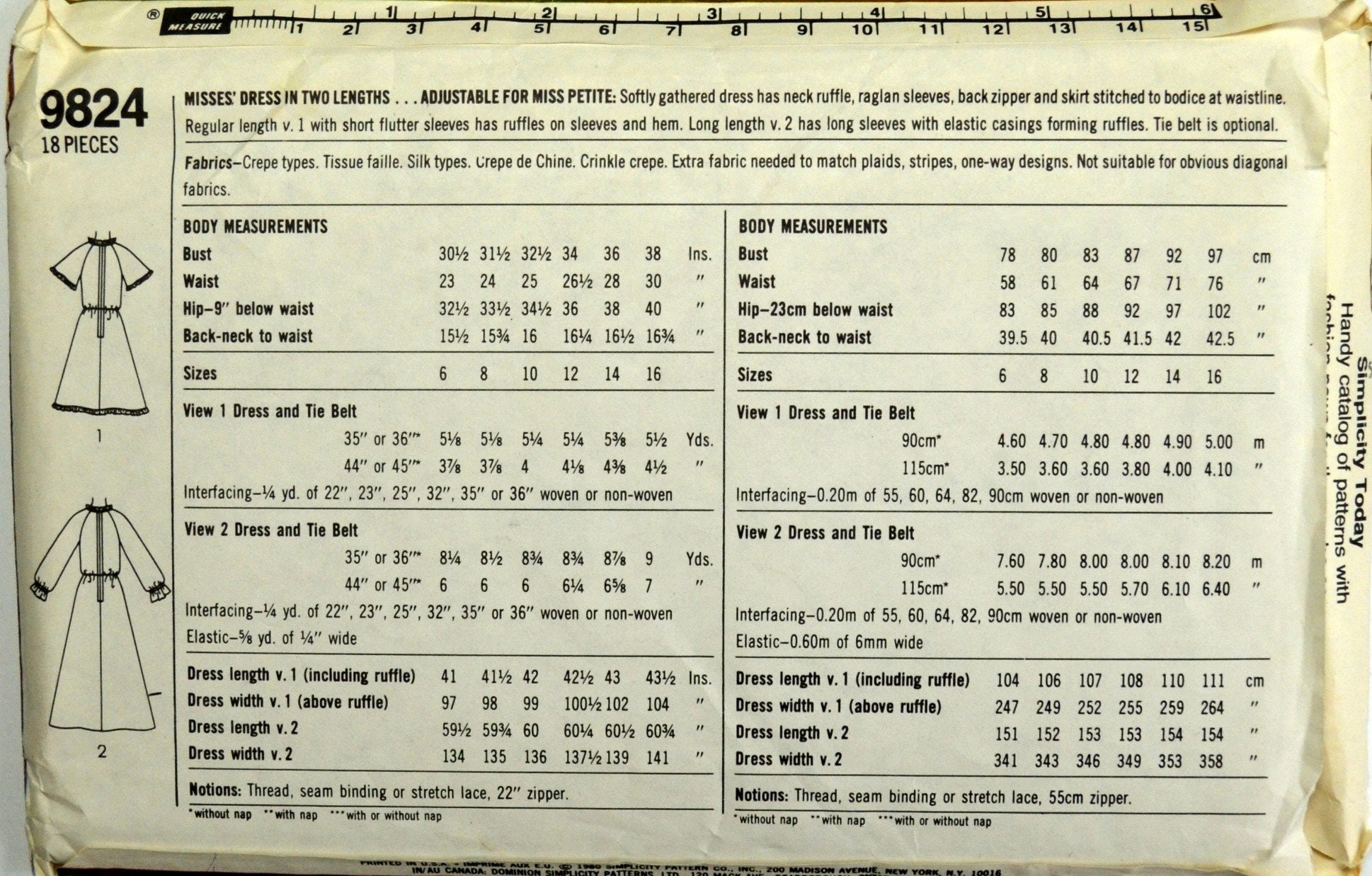 Uncut 1980s Simplicity Vintage Sewing Pattern 9824 Size 14 - Etsy