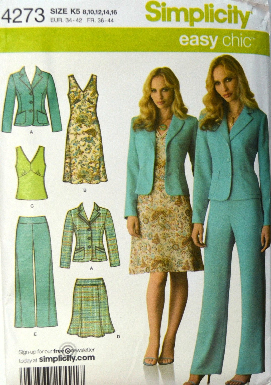 Uncut 2006 Simplicity Sewing Pattern 4273 Size 8-16 Misses' Jacket ...