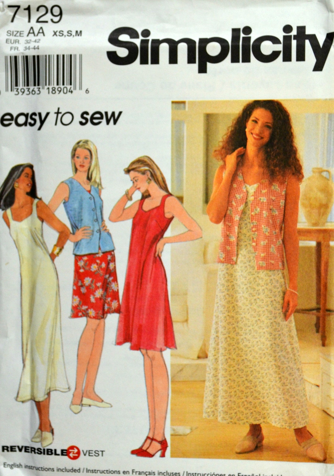 Uncut 1990s Simplicity Vintage Sewing Pattern 7129 Size XS-S-M Misses ...