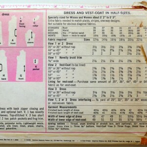 1970s Simplicity Vintage Sewing Pattern 9083, Size 16.5 Dress and Vest ...