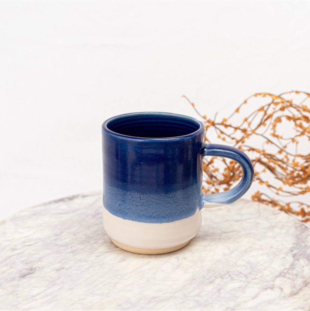 Blue Tricolor Stoneware Mug With Handle, Stoneware Coffee Mug, Pottery ...