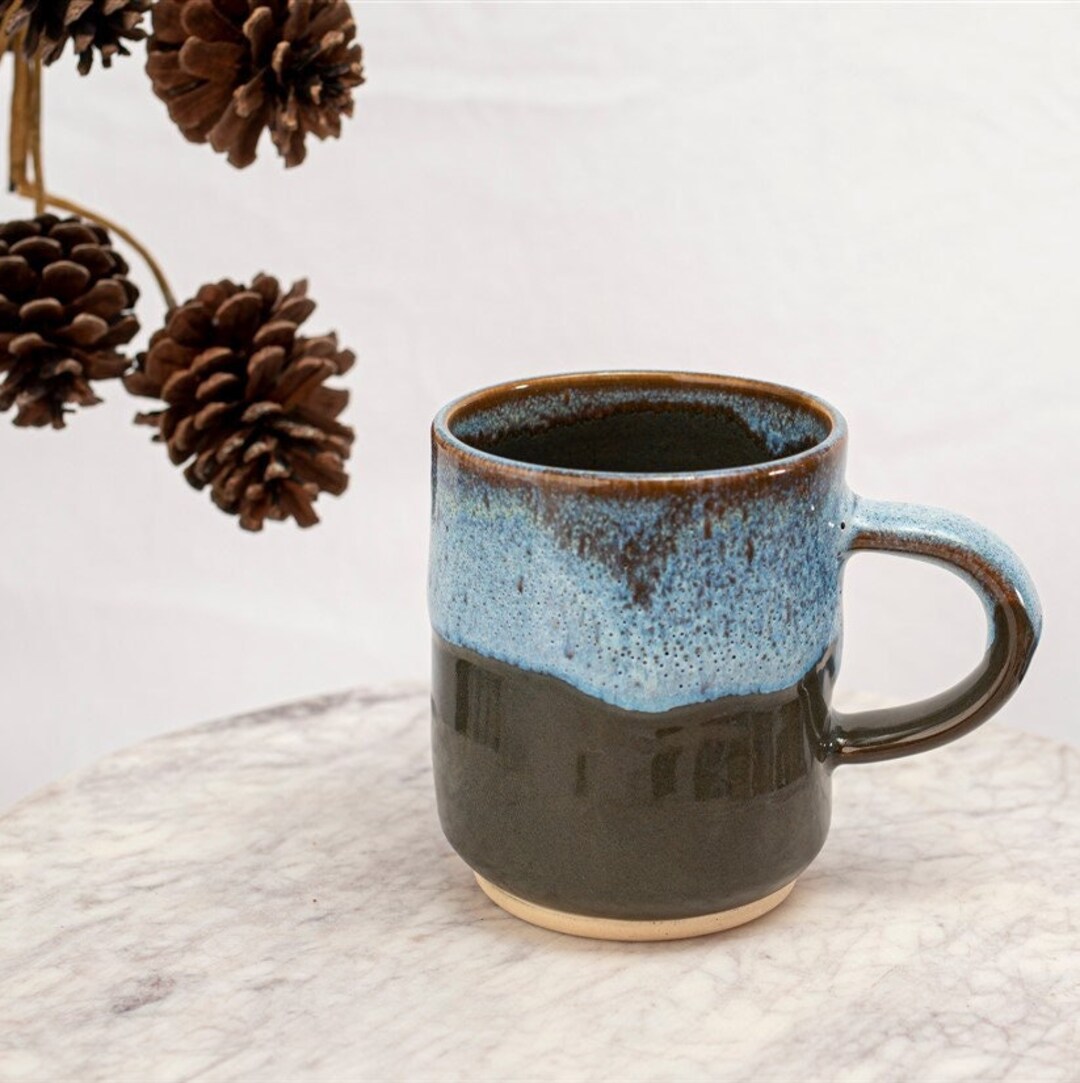 Dripped Blue Stoneware Mug With Handle, Stoneware Coffee Mug, Pottery ...