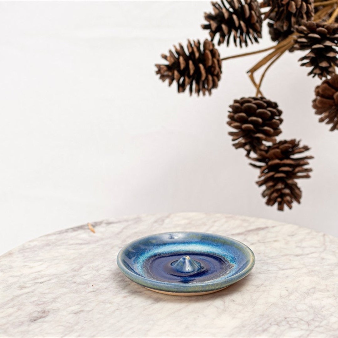 Bright Blue Stoneware Incense Holder, Stoneware Incense Burner ...