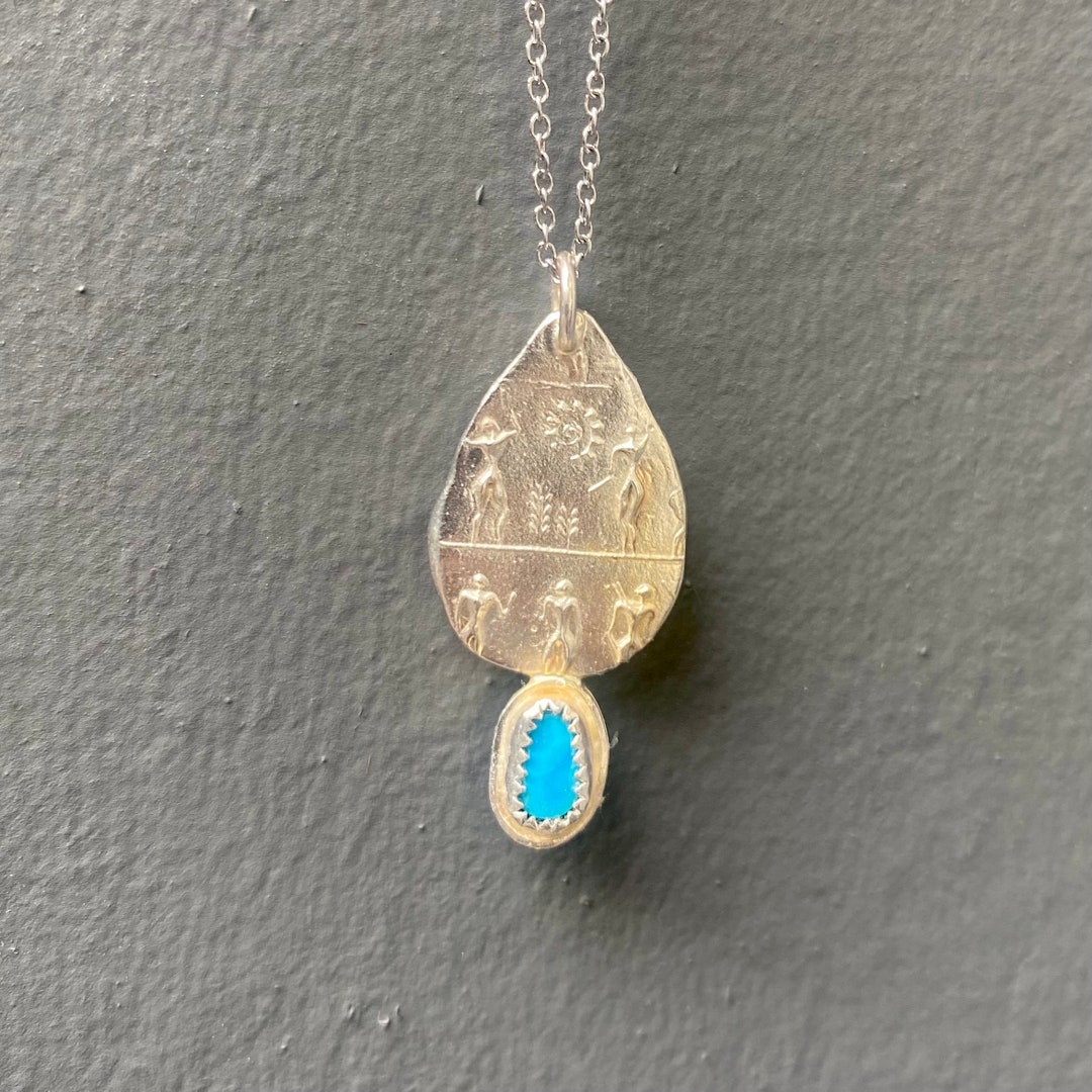 Figures in a Frieze With Turquoise Drop Pendant - Etsy