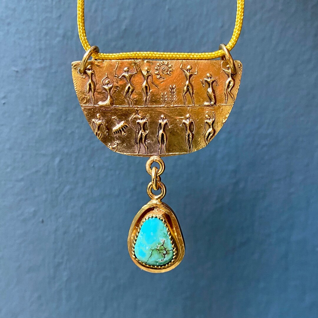 Figures in a Frieze With Turquoise Drop Pendant - Etsy
