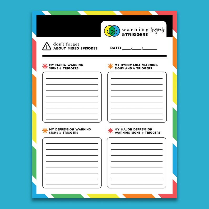 Bipolar Disorder Mood Tracker Printable Self Care Triggers - Etsy