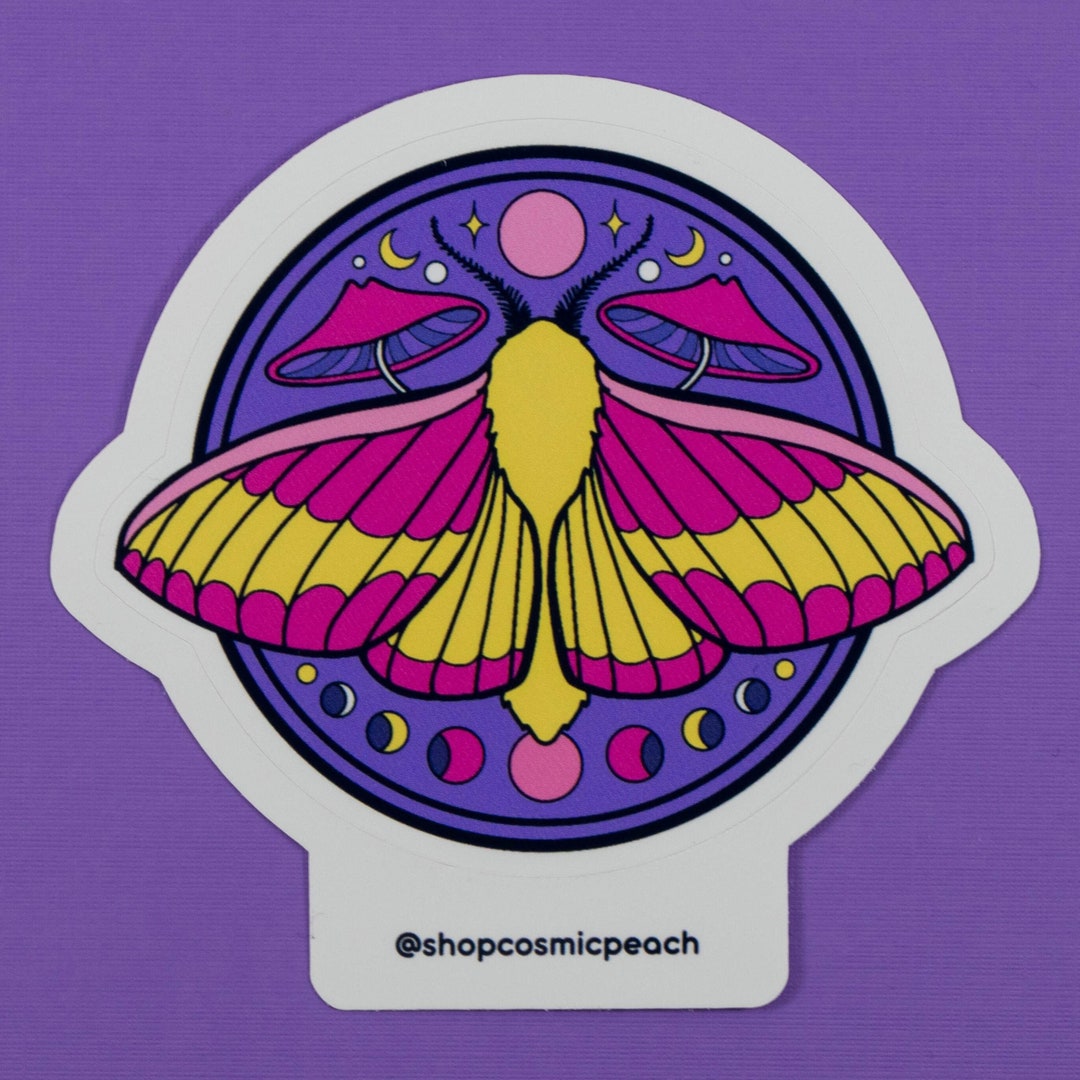 Colorful Rosy Maple Moth Sticker Decal Witchy Fantasy Moth Sticker Pink ...