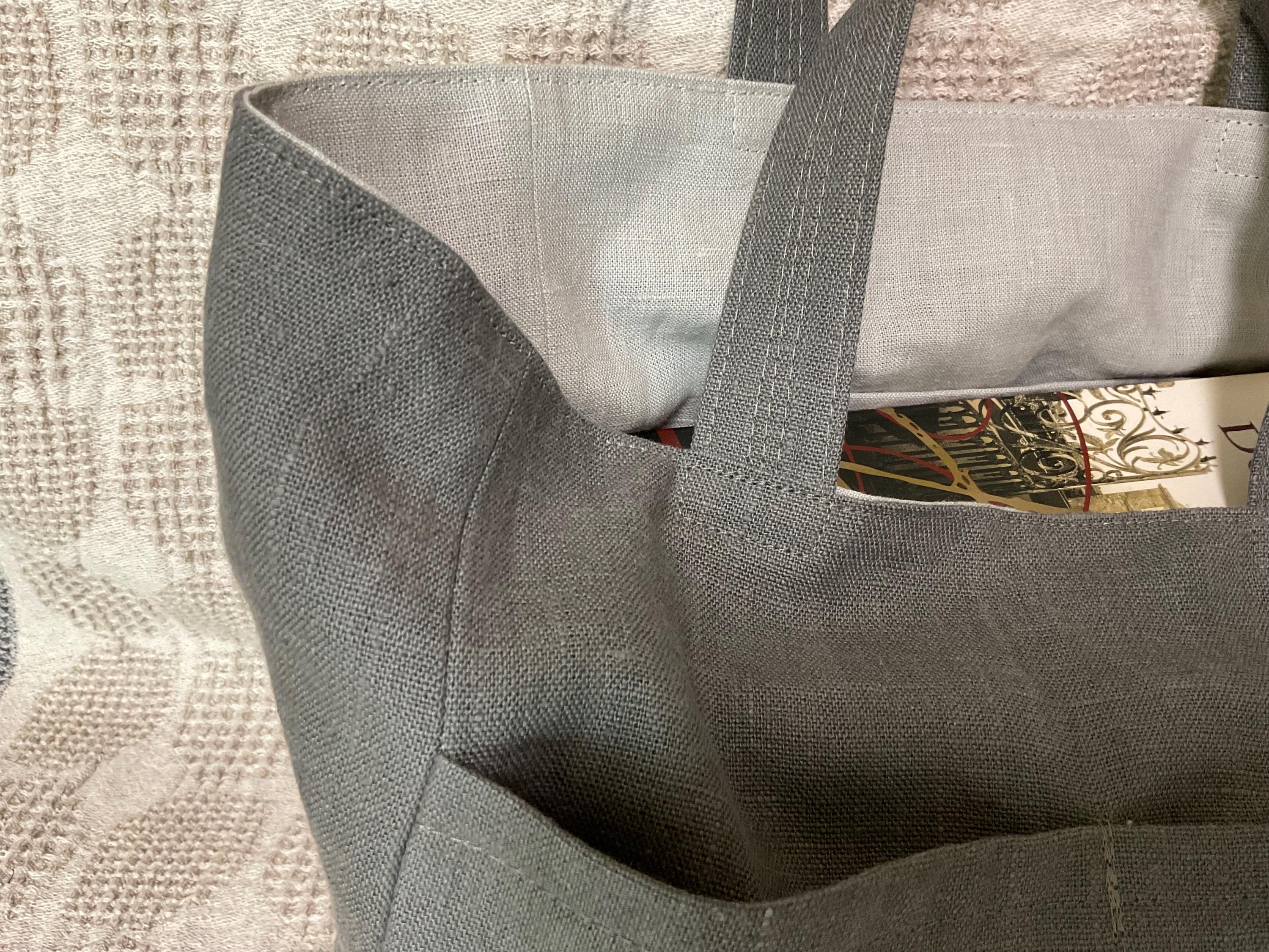 Small Linen Tote Bag With Two Pockets, Handmade Linen Bag With Lining ...