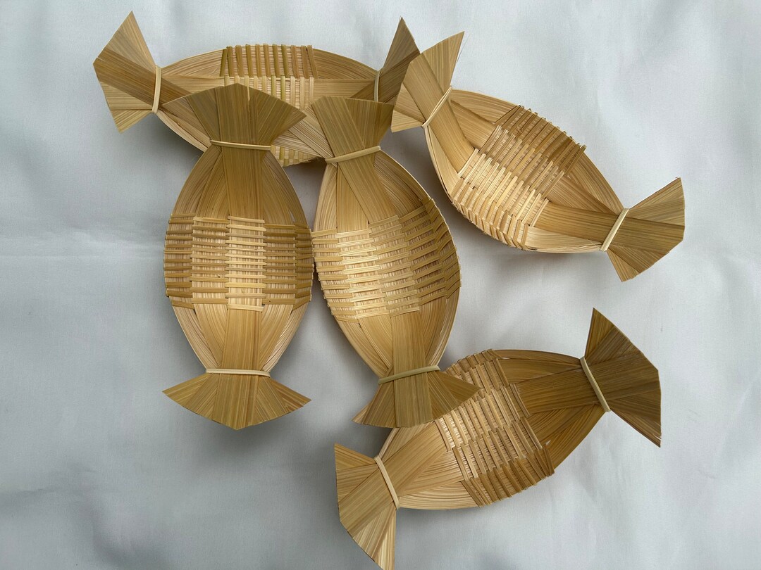 5 PCS Mini Woven Bamboo Tray Boat Shape Decorative Dessert Display ...