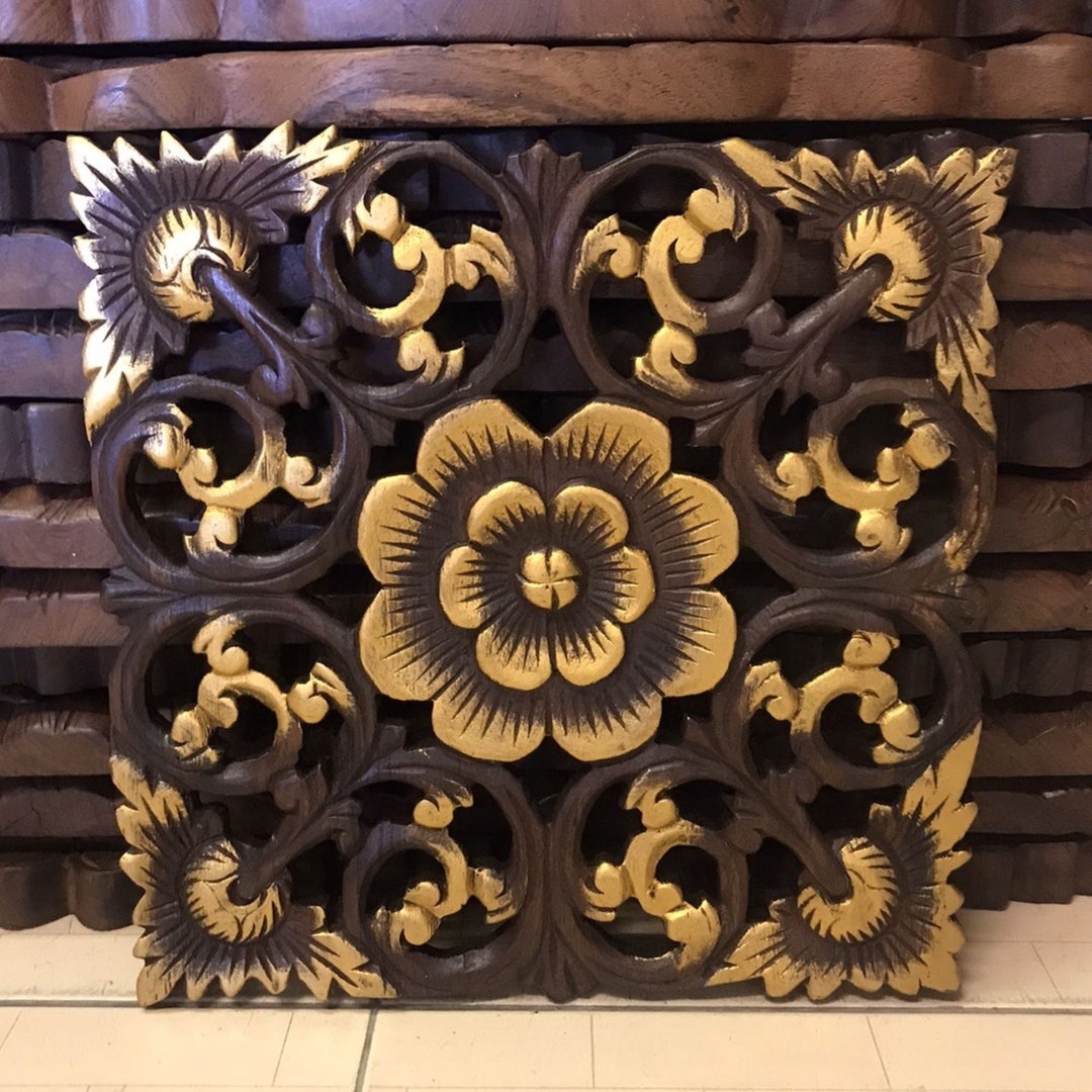 Wood Carved Flowers Panel Wall Hanging Home Decor 30 Cm X 30 Cm - Etsy