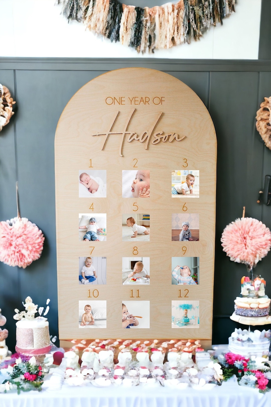 Arched First Birthday Photo Board One Year Baby Board Picture Board ...