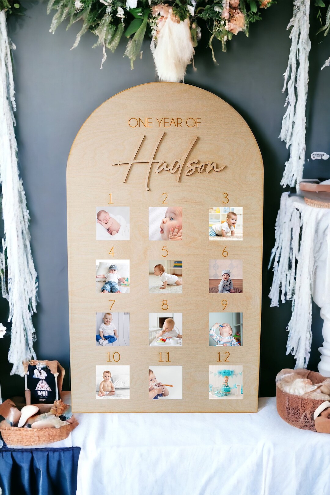 Arched First Birthday Photo Board | One Year Baby Board | Picture Board ...