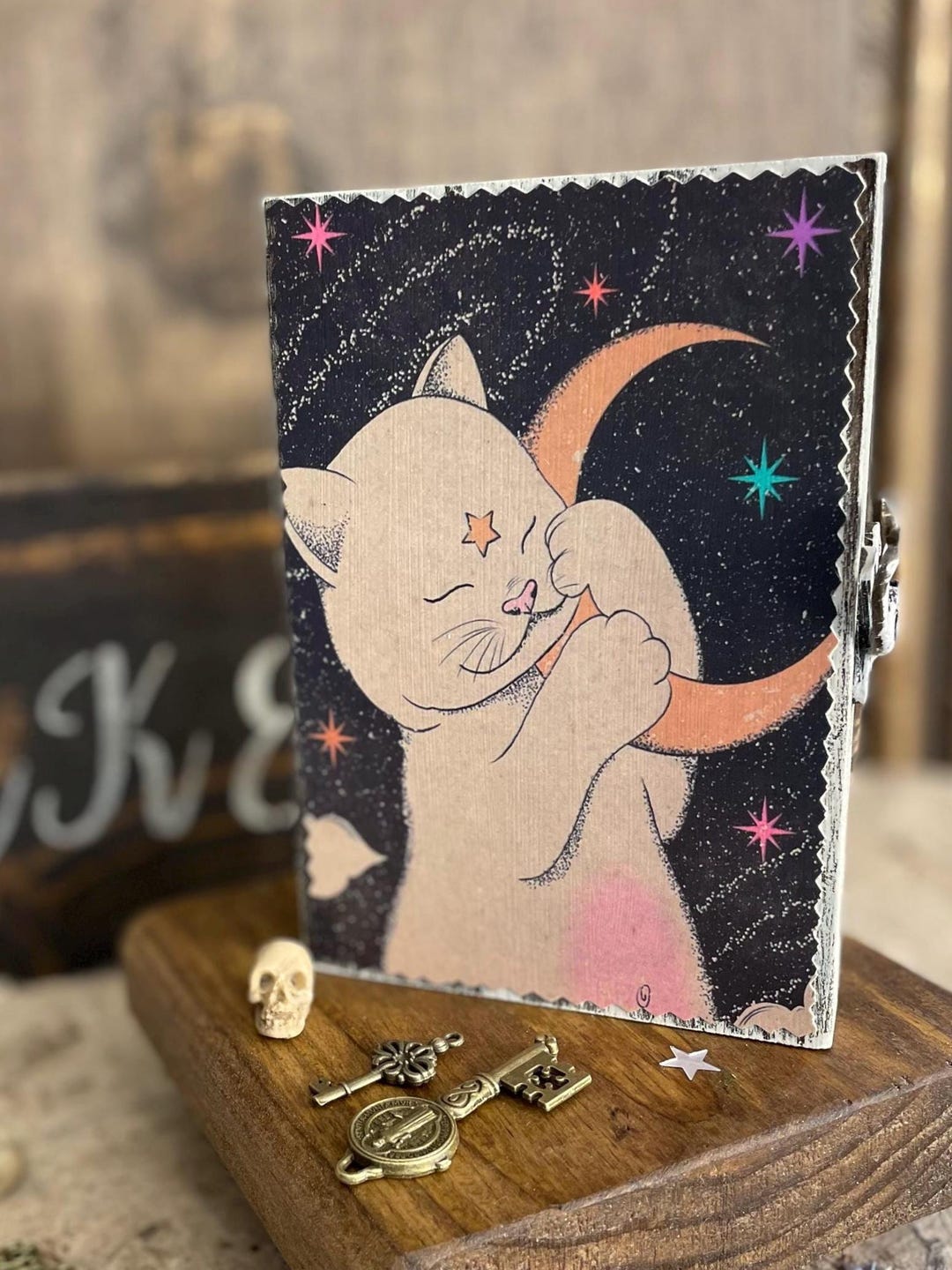 White Cat, Moon and Stars.. Keepsake, Treasure Box. - Etsy