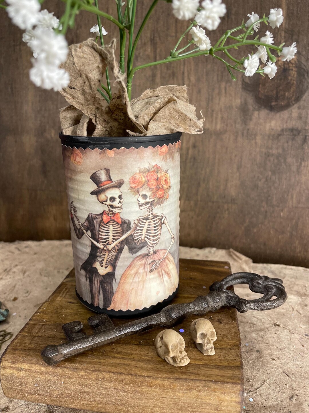 Distressed Black “dancing Skeleton Couple!” … Tin/with Artificial Baby ...