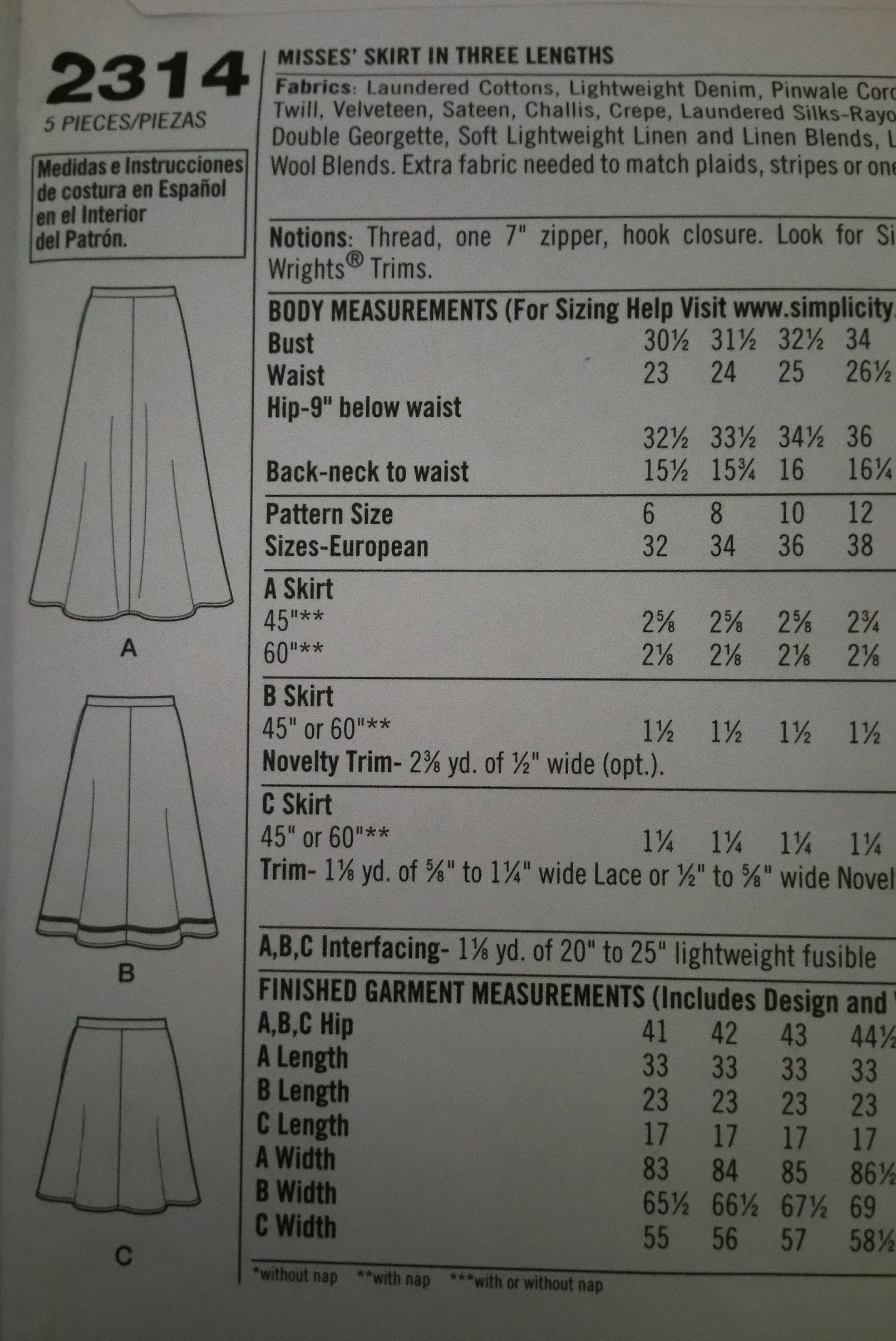 Uncut Simplicity 2314 Learn to Sew Skirt Different Lengths - Etsy UK