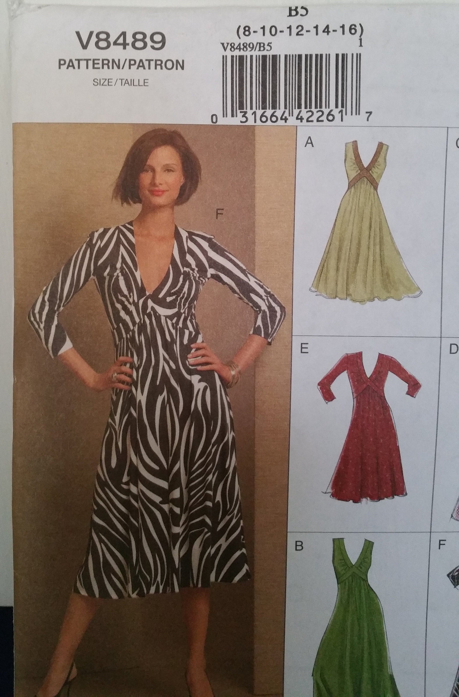 Uncut Vogue Pattern V8489, 8489, Vogue Easy Options, Dress, Size 8 ...