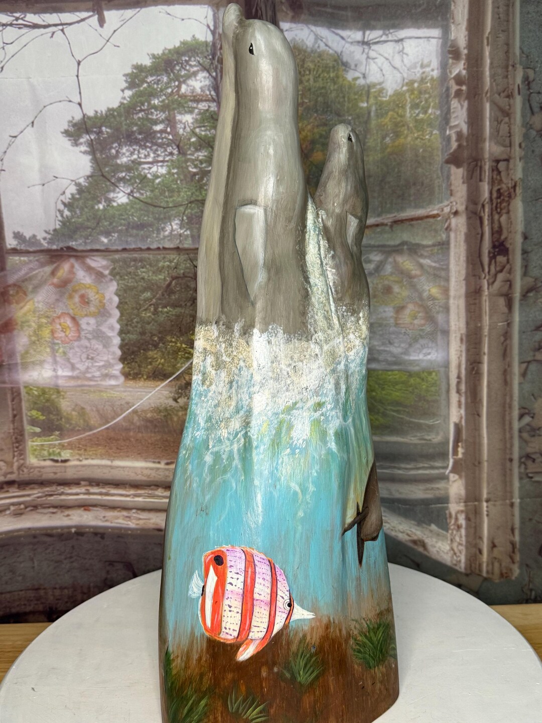 Hand Painted Cypress Knee, Dolphin and Baby, Ocean Wildlife, Nature ...