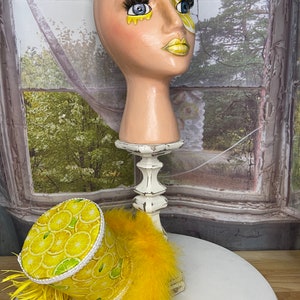Mannequin Head, Styrofoam Hand Painted Head, Lemon Decor, Top Hat ...