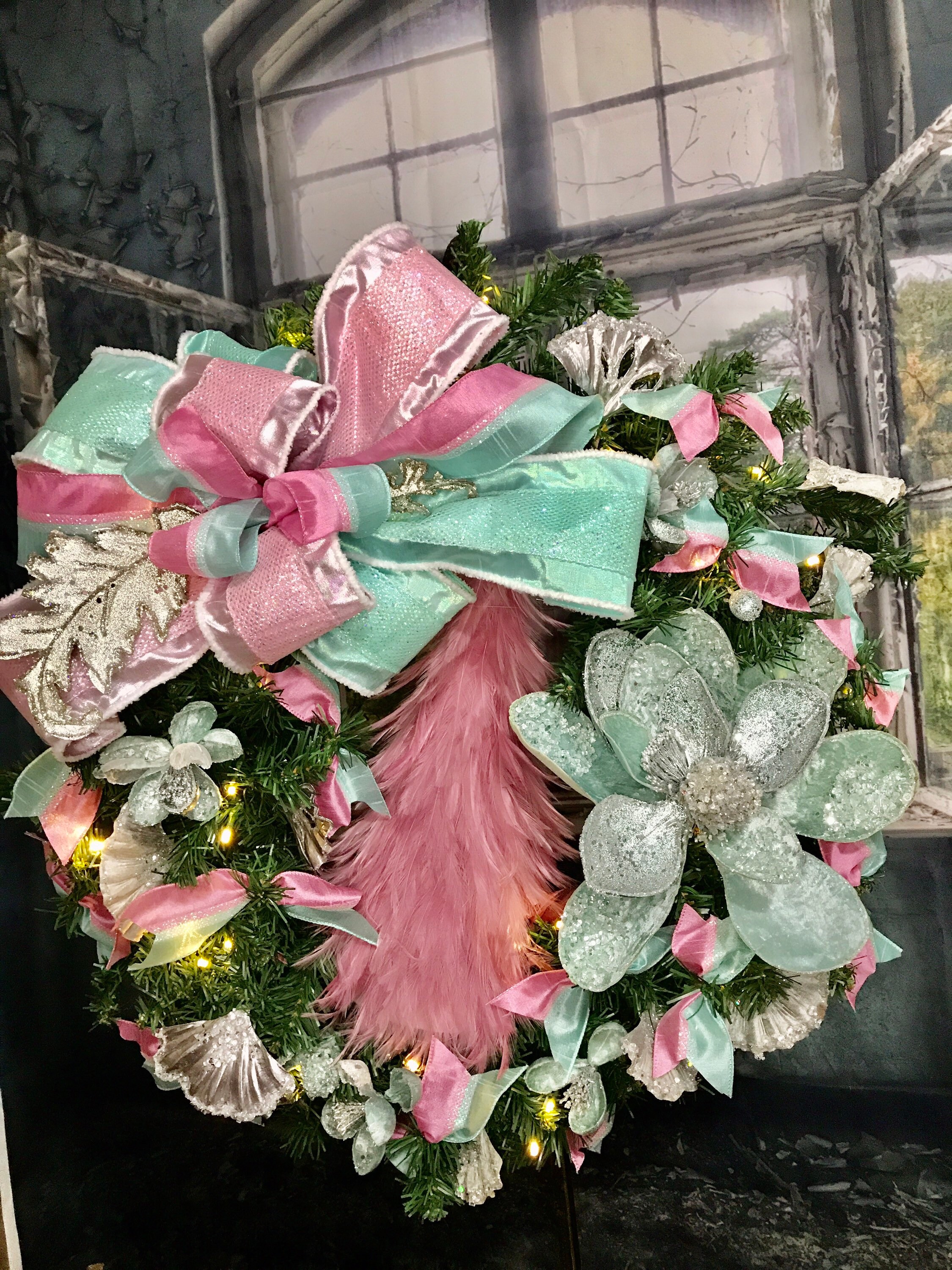 Christmas Wreath in Pink and Mint Pink Wreath Pink Christmas - Etsy
