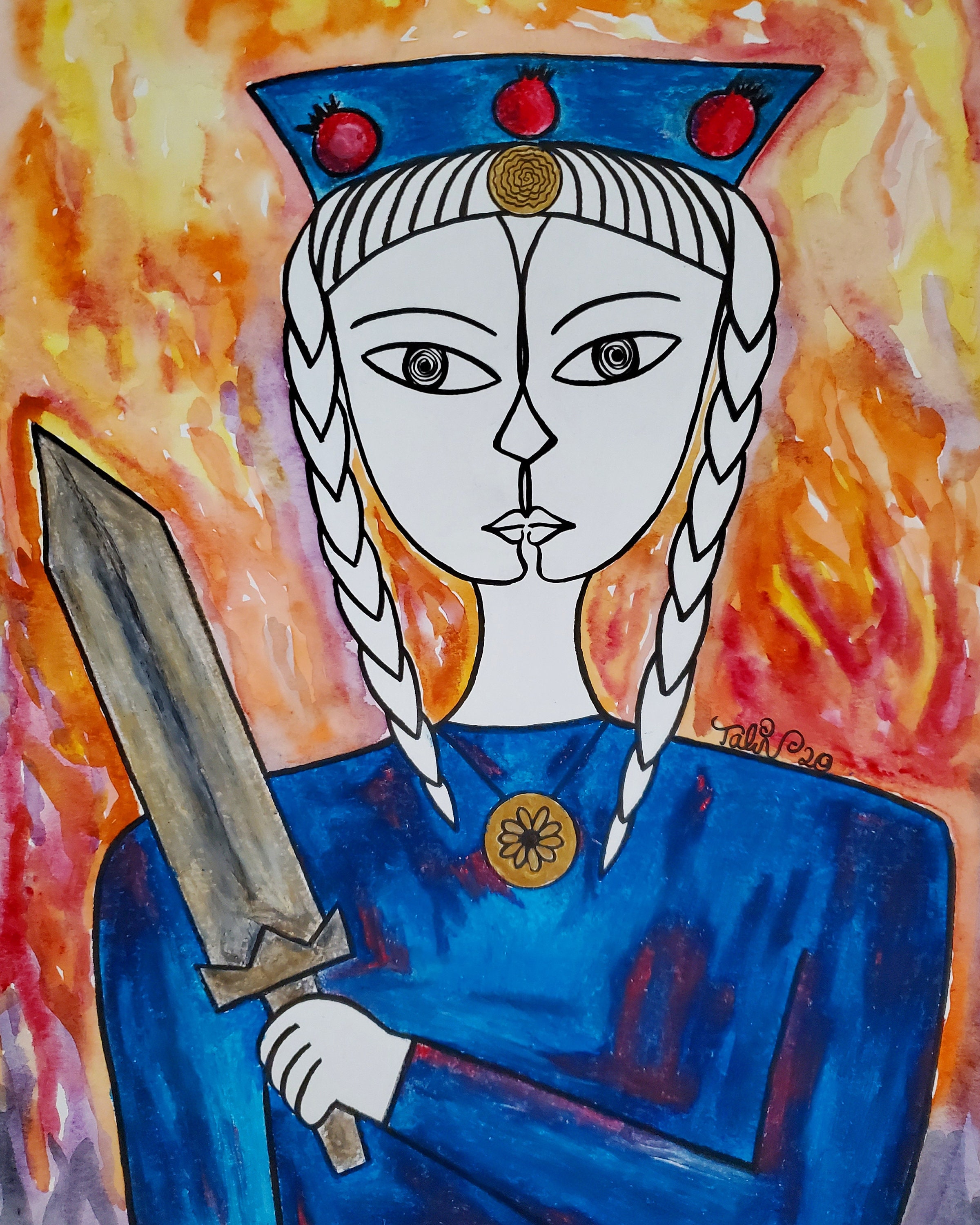Nane (Նանե) Armenian Goddess, Watercolor and Oil Pastel on Paper ...