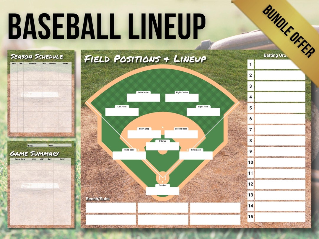 EDITABLE Baseball Softball Lineup Field Position Sheet Batting Order ...