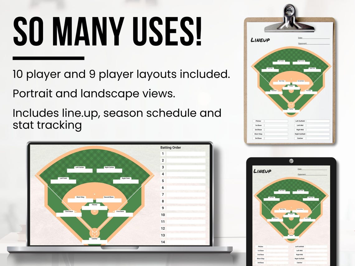Baseball Softball Lineup Template | Editable Field Position Sheet ...