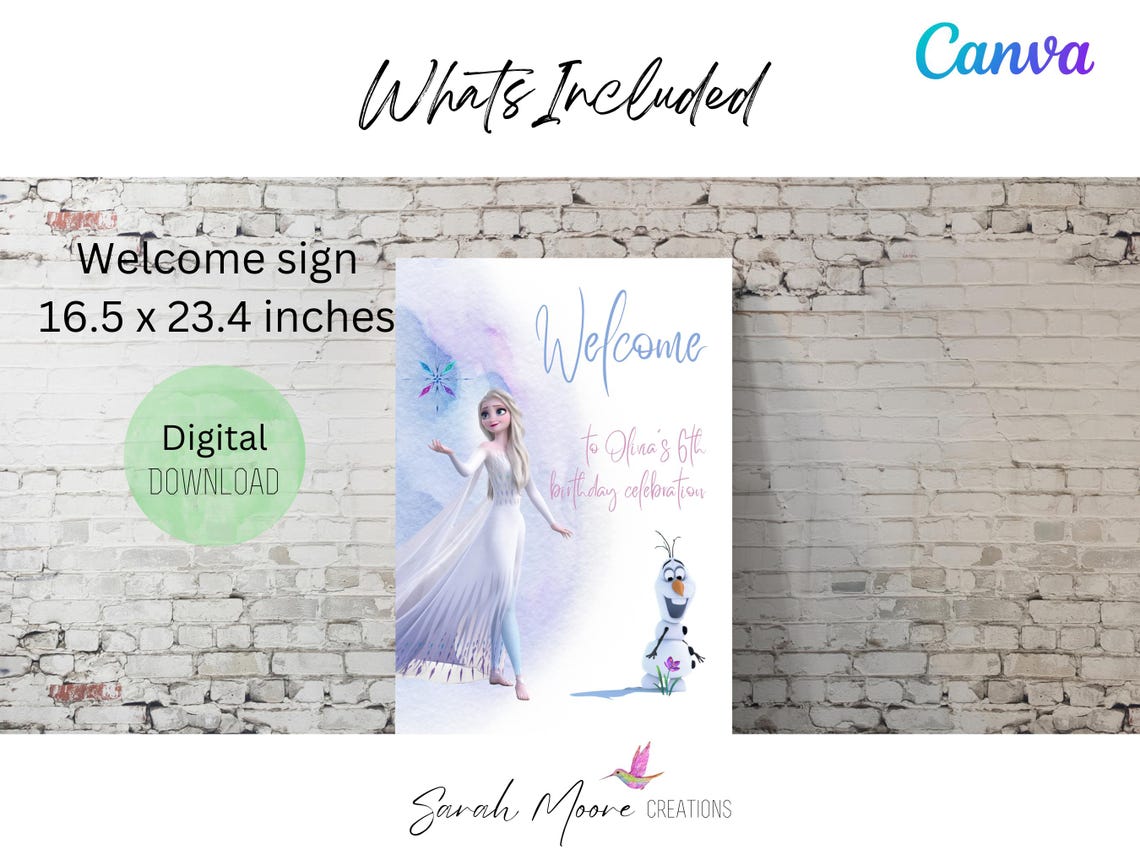 Editable Frozen Birthday Welcome Sign Template, Princess Elsa Girl ...