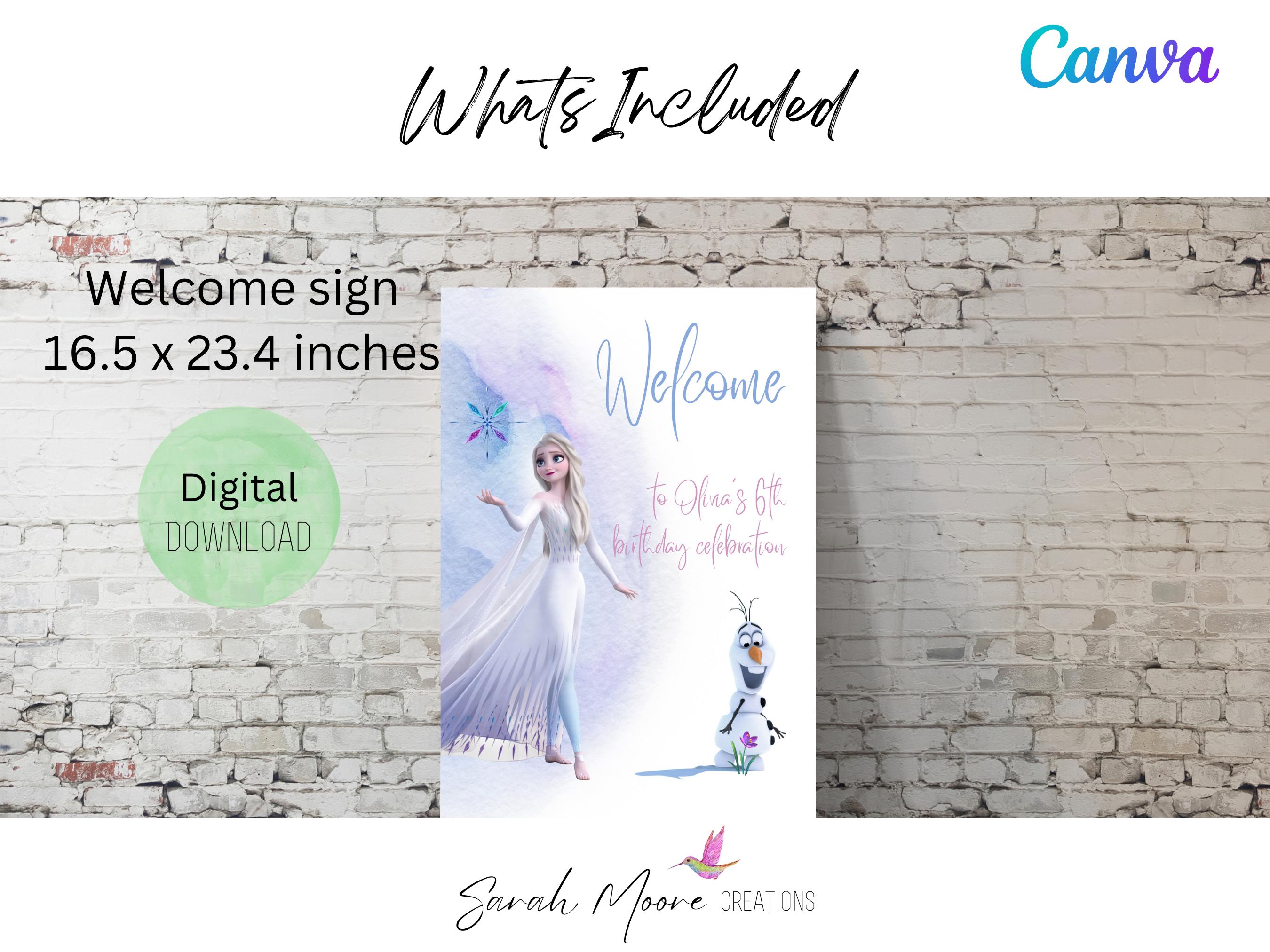 Editable Frozen Birthday Welcome Sign Template, Princess Elsa Girl ...