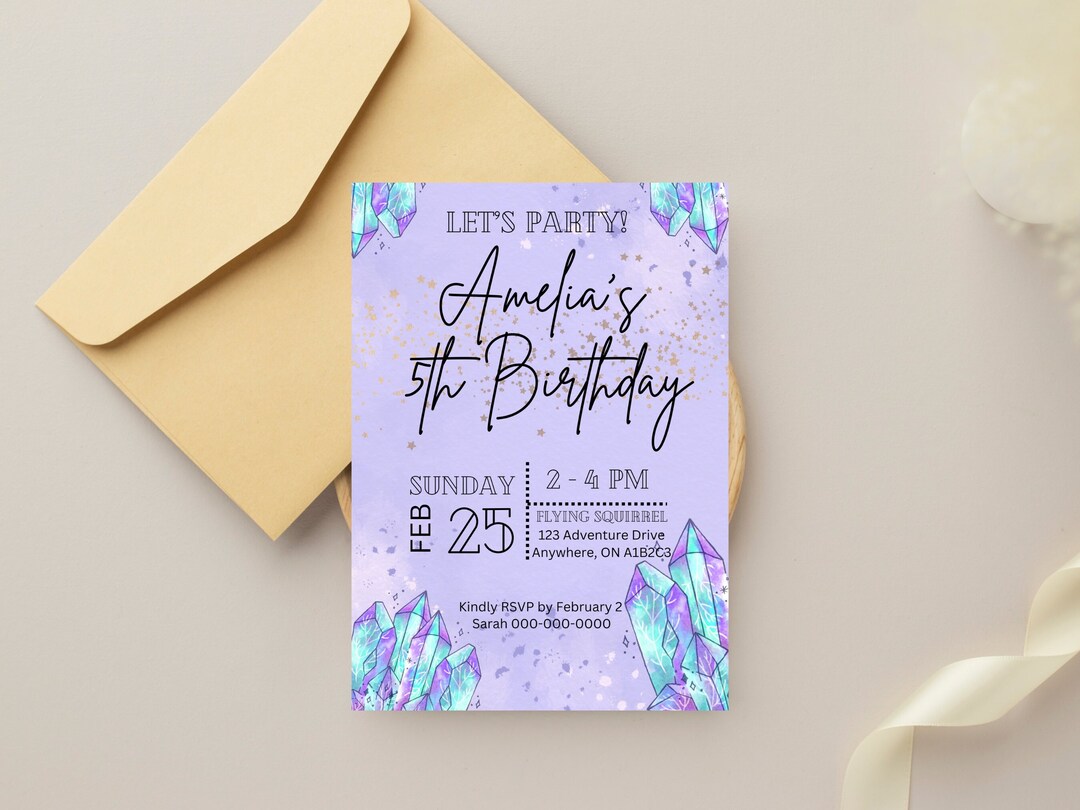 Purple Gemstone Birthday Invite, Crystal Invitation, Geology Party ...