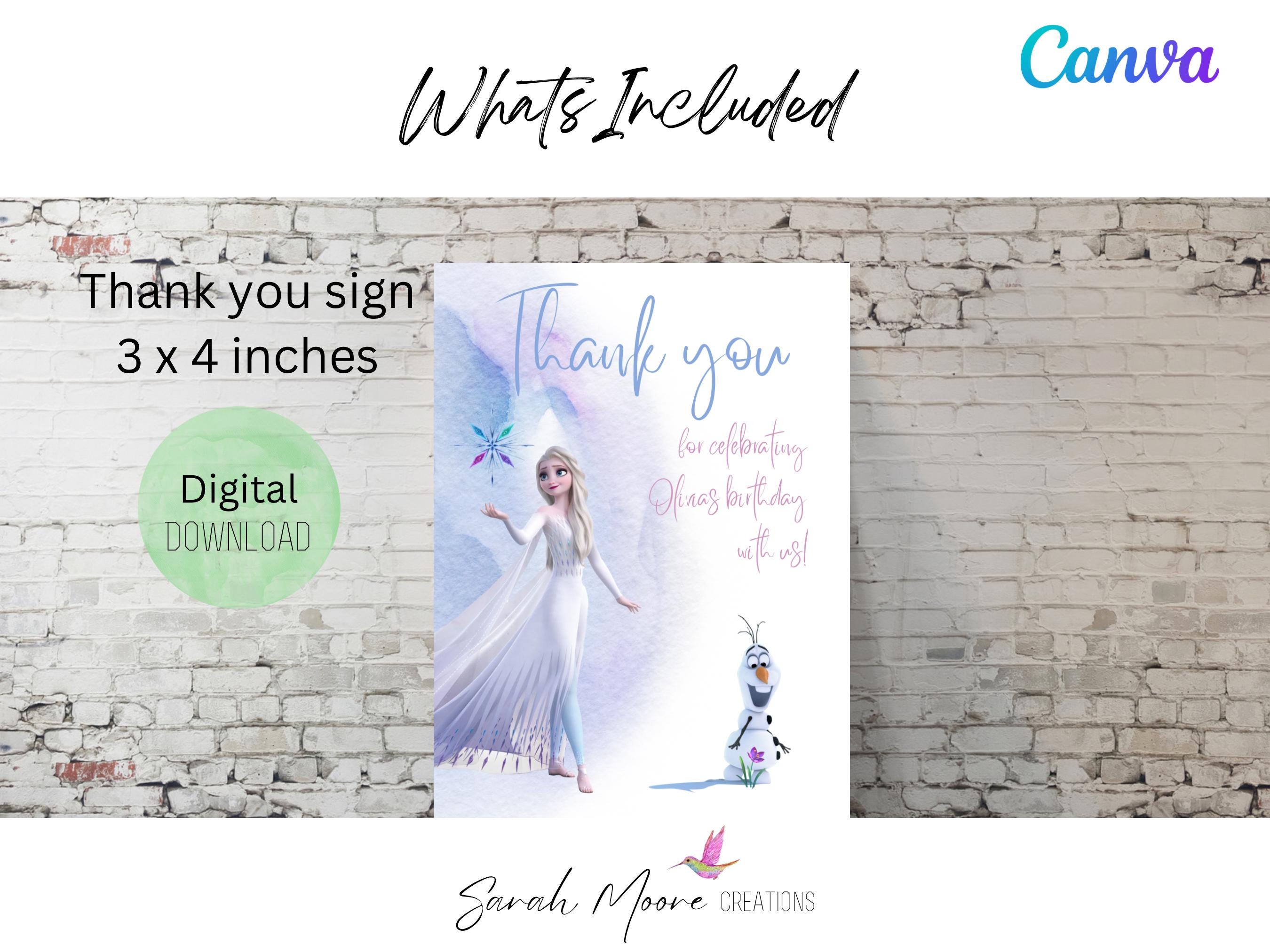 Editable Frozen Birthday Thank You Card Sign Template, Princess Elsa ...