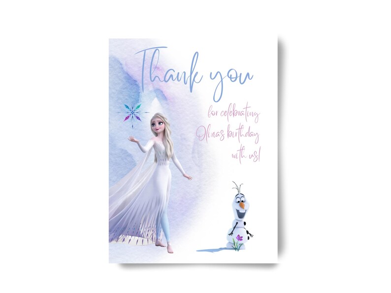 Editable Frozen Birthday Thank You Card, Elsa & Olaf (digital Download ...
