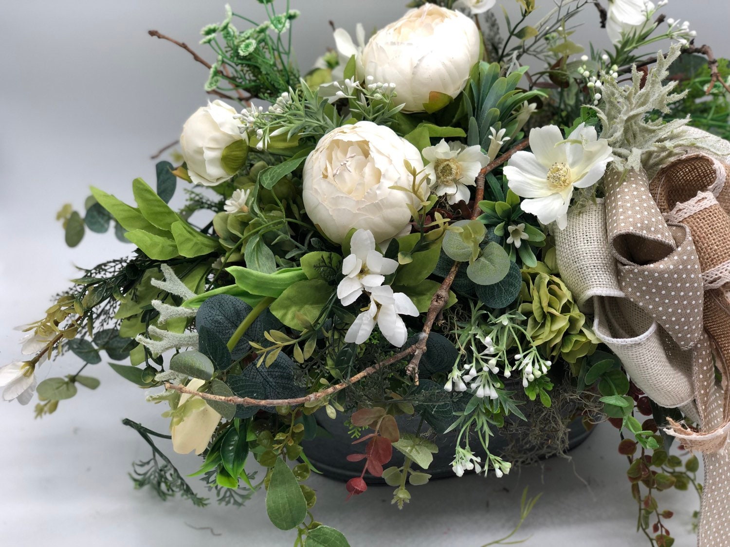 Rustic arrangement, farmhouse decor, special centerpiece, peonies ...