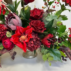 Grande Luxurious Christmas Centerpiece, Artificial Floral Arrangement, Deep Jewel Toned ...