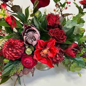 Grande Luxurious Christmas Centerpiece, Artificial Floral Arrangement, Deep Jewel Toned ...