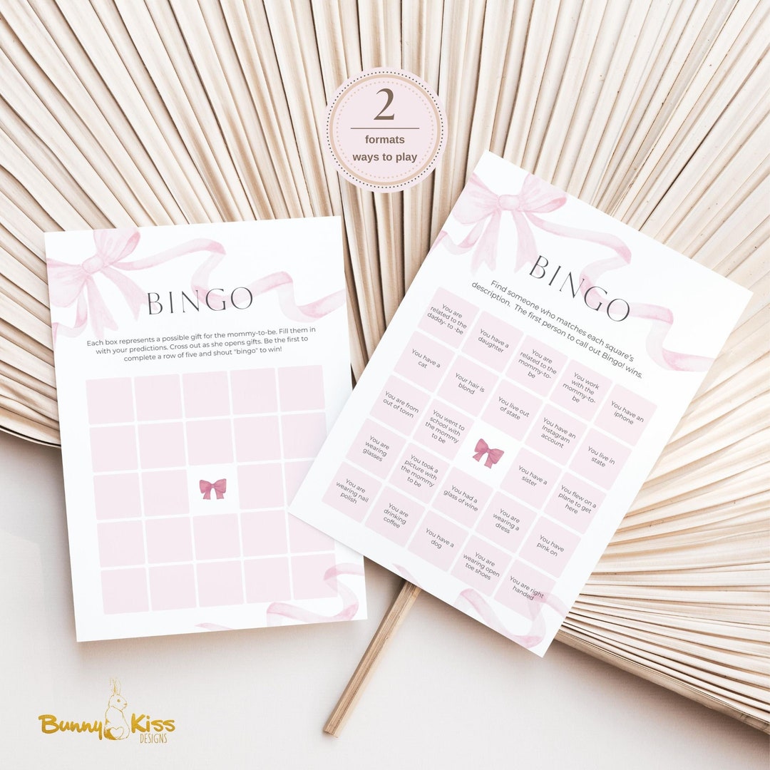 Baby Shower Bingo, Pink Bow Girl Baby Shower Games, Printable Bingo ...