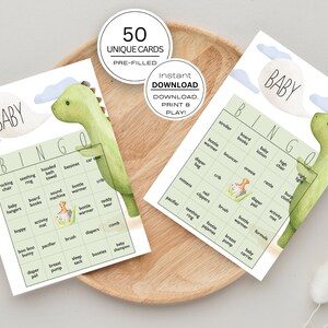 Baby Shower Bingo, Dinosaur Baby Shower Games, Printable Bingo Cards ...