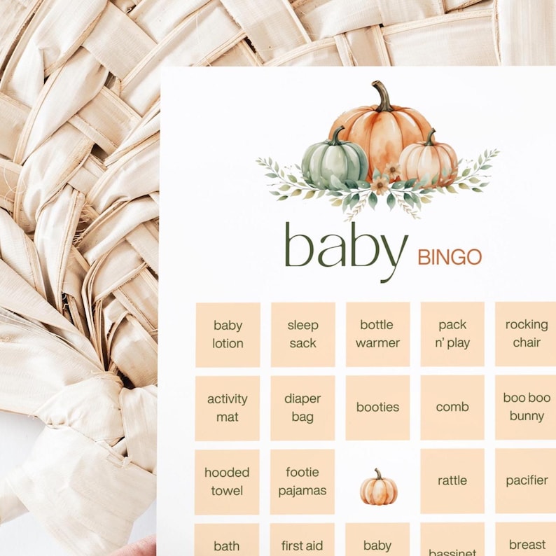 Little Pumpkin Baby Shower Bingo, 50 Unique Prefilled Bingo Cards ...