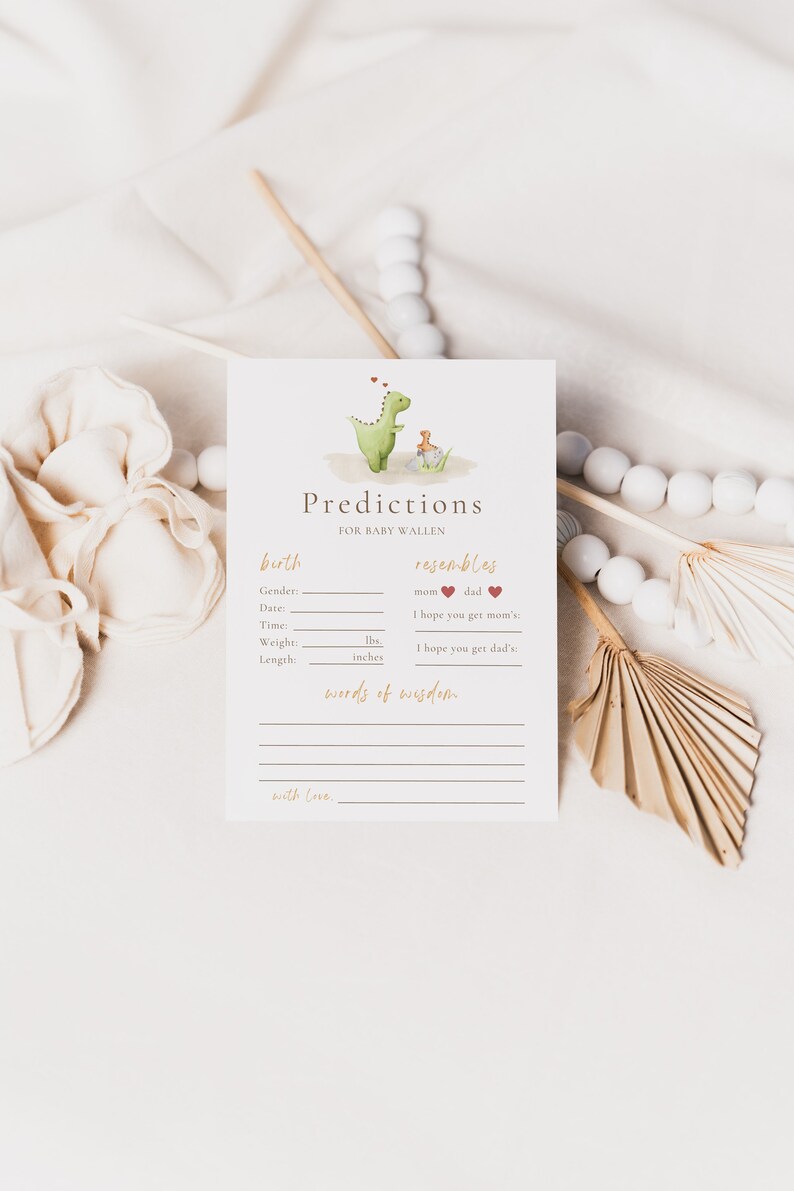 Dinosaur Baby Shower Prediction Cards, Wishes for Baby, Watercolor ...