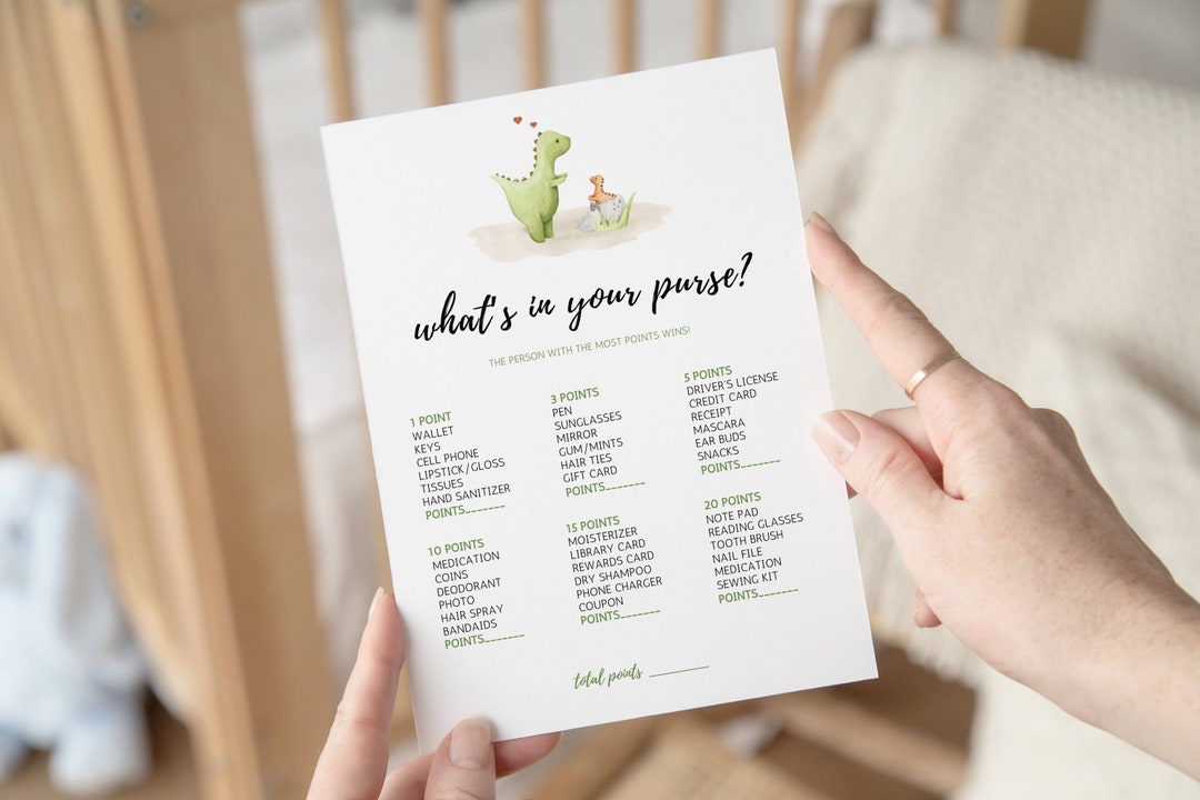 Dinosaur Baby Shower Games, Whats in You Purse, Dino Baby Shower, Baby ...